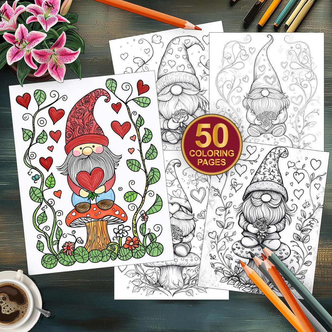 50 Valentine Gnome Coloring Pages | Printable Kids Activity | Fun ...