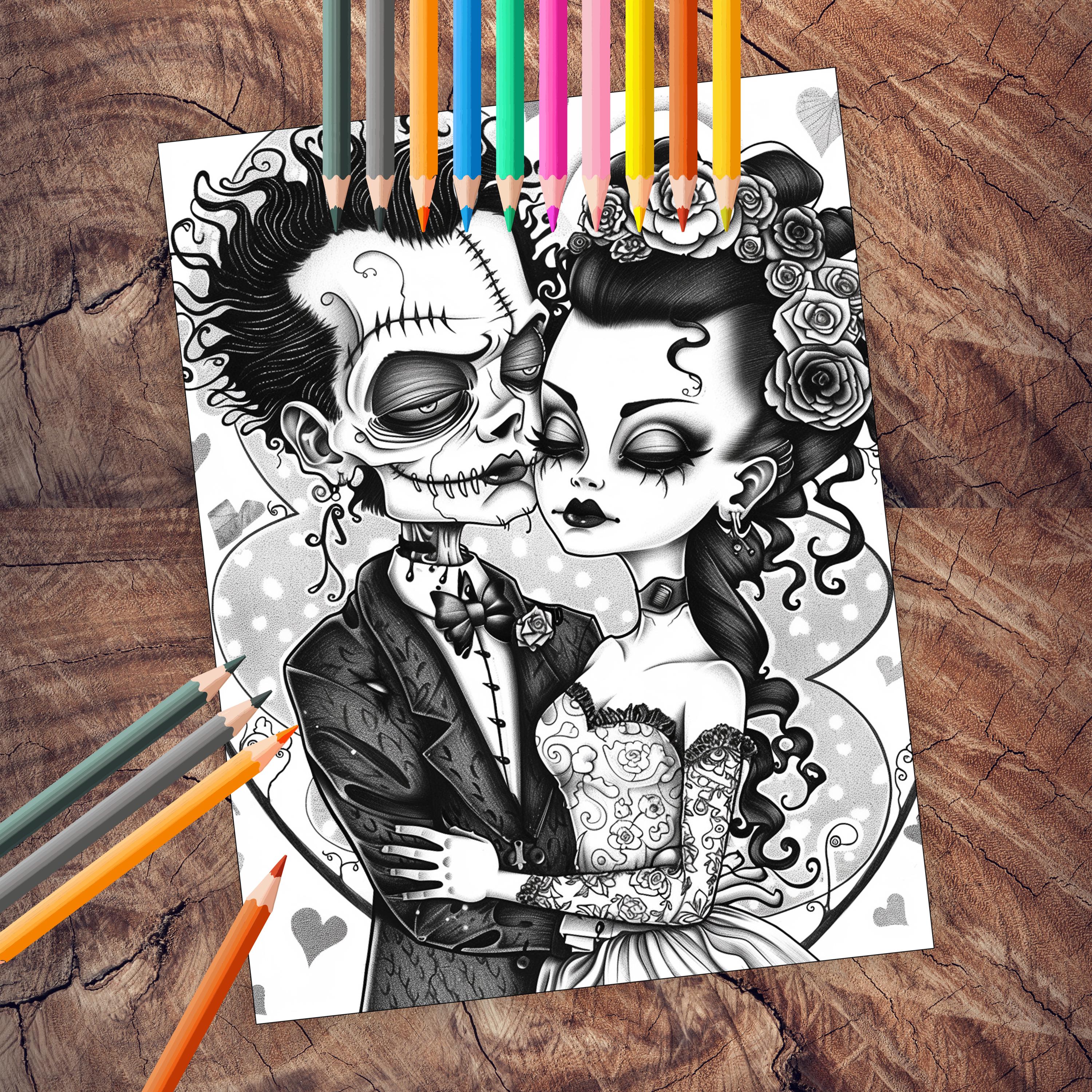 50 Halloween Wedding Coloring Pages Instant Download Fall Coloring Page ...