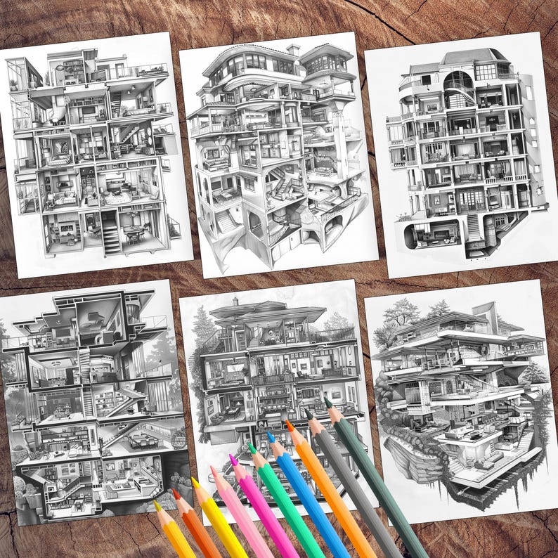 50 Mansion Houses Coloring Pages | Modern Houses Coloring Book ...