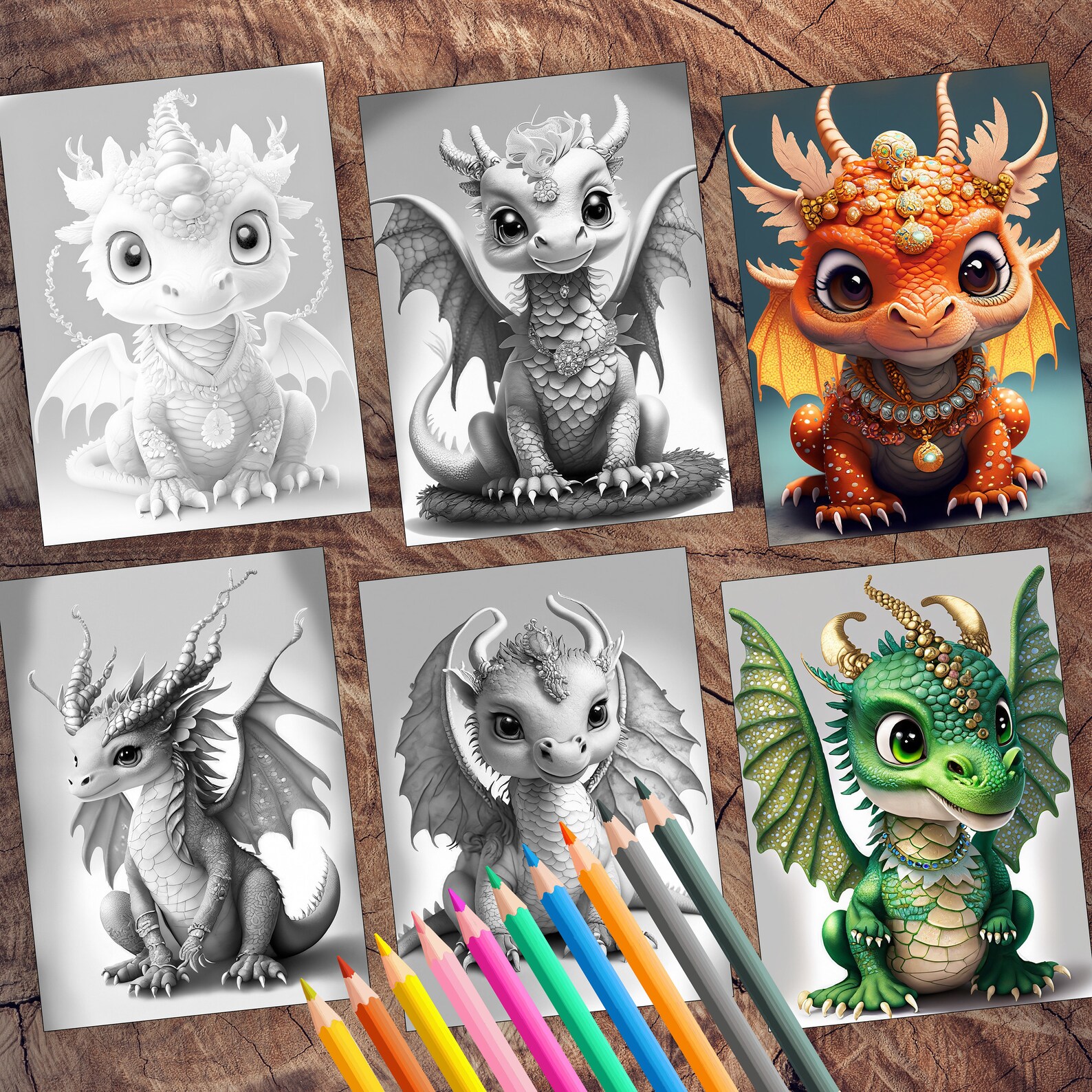 Baby Dragon Coloring Page Book, Fantasy Coloring, Adults Kids Instant ...