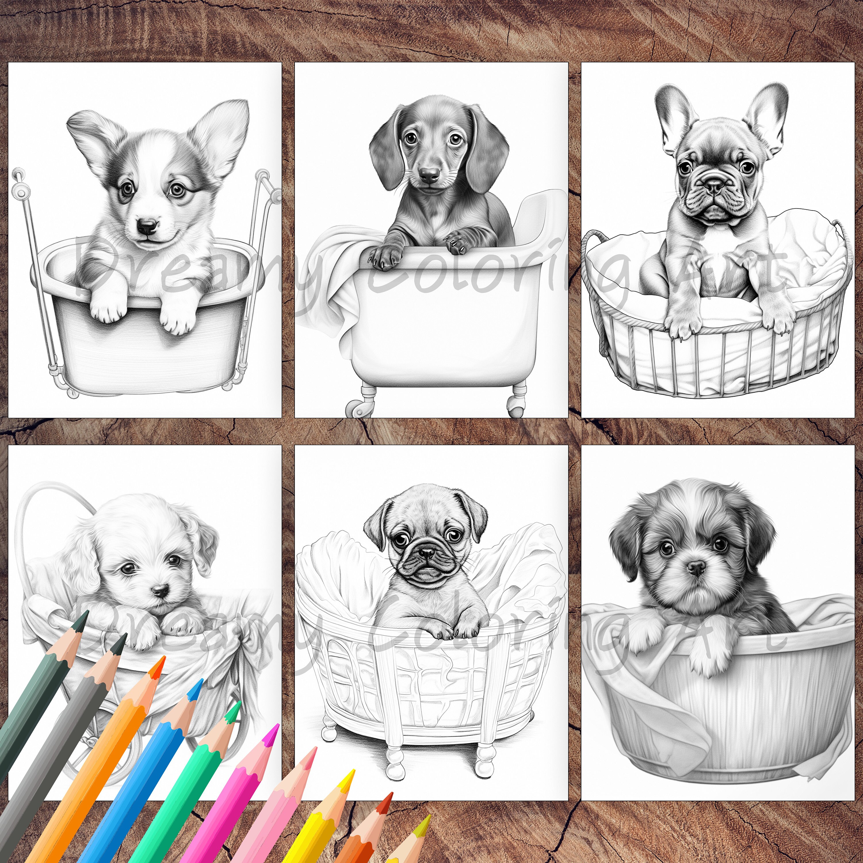 Dogs Coloring Book, Puppies on Baby Cradles, Adults + Kids, Instant ...