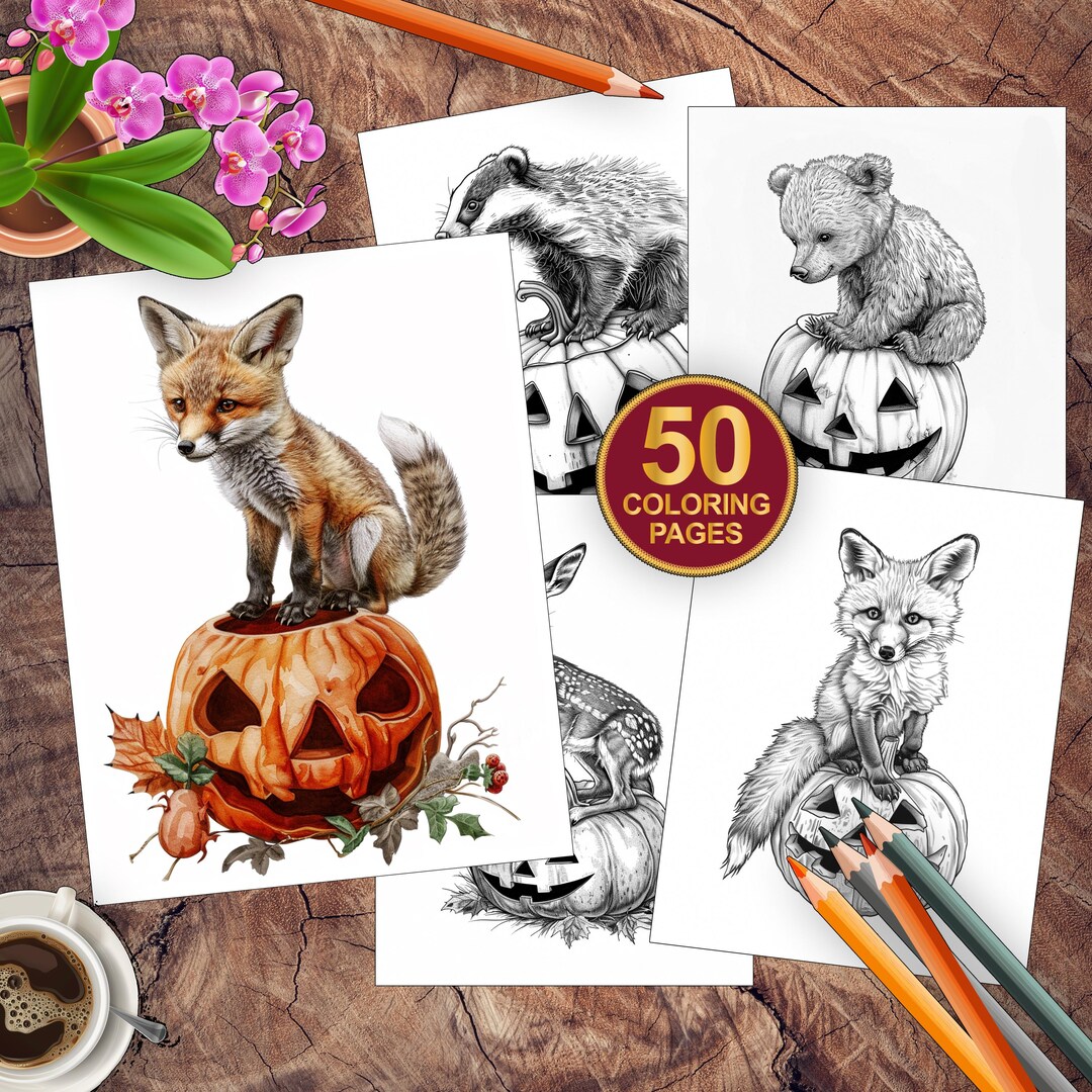 50 Woodland Animals Halloween Coloring Pages | Adults + Kids Instant ...