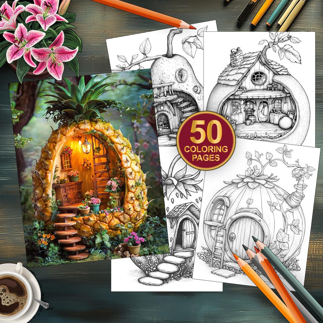 50 Fruit House Coloring Pages | Printable Fantasy Coloring Sheets ...