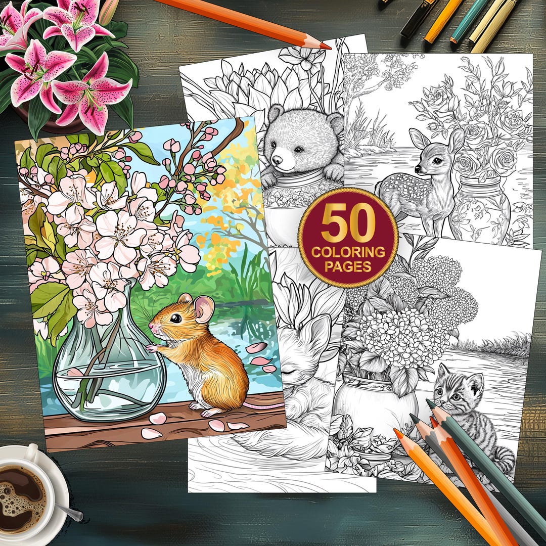 50 Forest Floral Animals Coloring Pages - Woodland Creatures - Relaxing ...