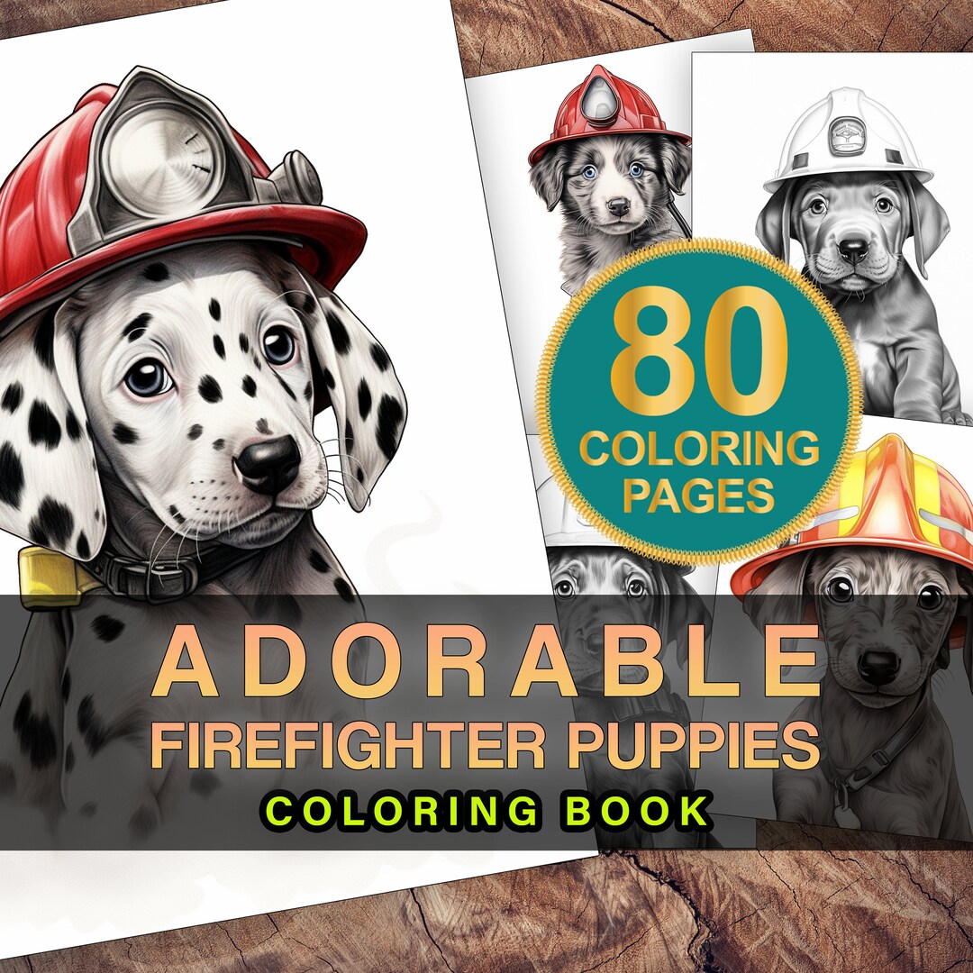 Dog Coloring Book, Firefighter Puppies, Grayscale Coloring Book ...