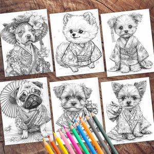 50 Puppies Wearing Japanese Clothing | Dogs Coloring Pages | Adults ...