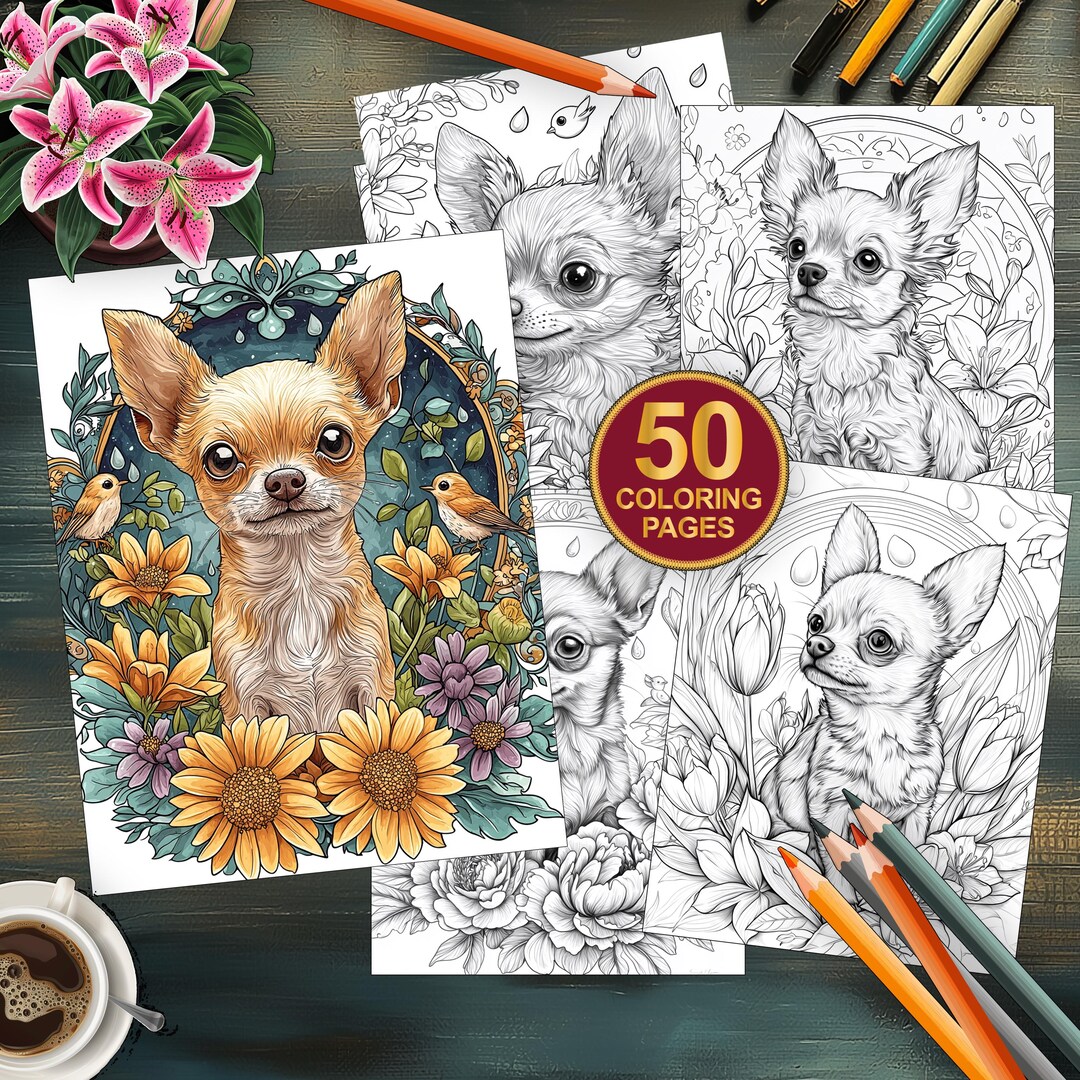 50 Dog Mandala Coloring Pages | Chihuahua Printable Puppy Art | Stress ...