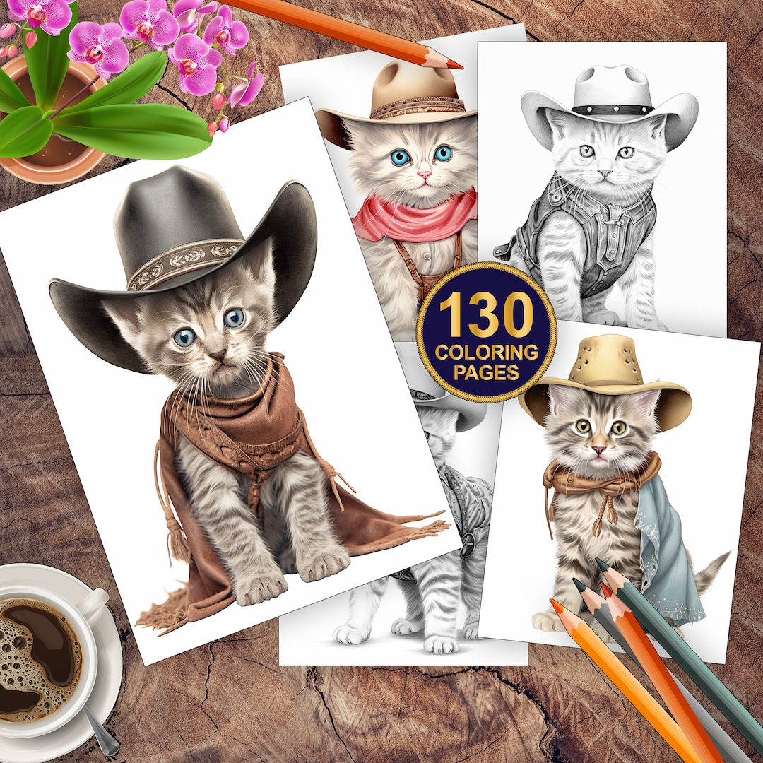 130 Kittens Dressed as Cowboys Coloring Pages | Cats Coloring Book ...