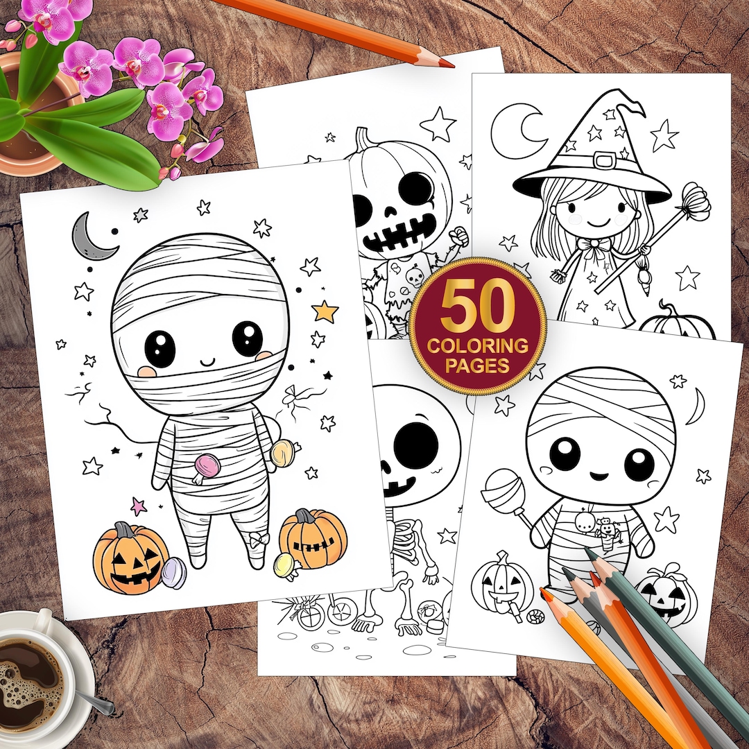 50 Kawaii Halloween Coloring Pages Kids Kawaii Coloring Book Cute ...