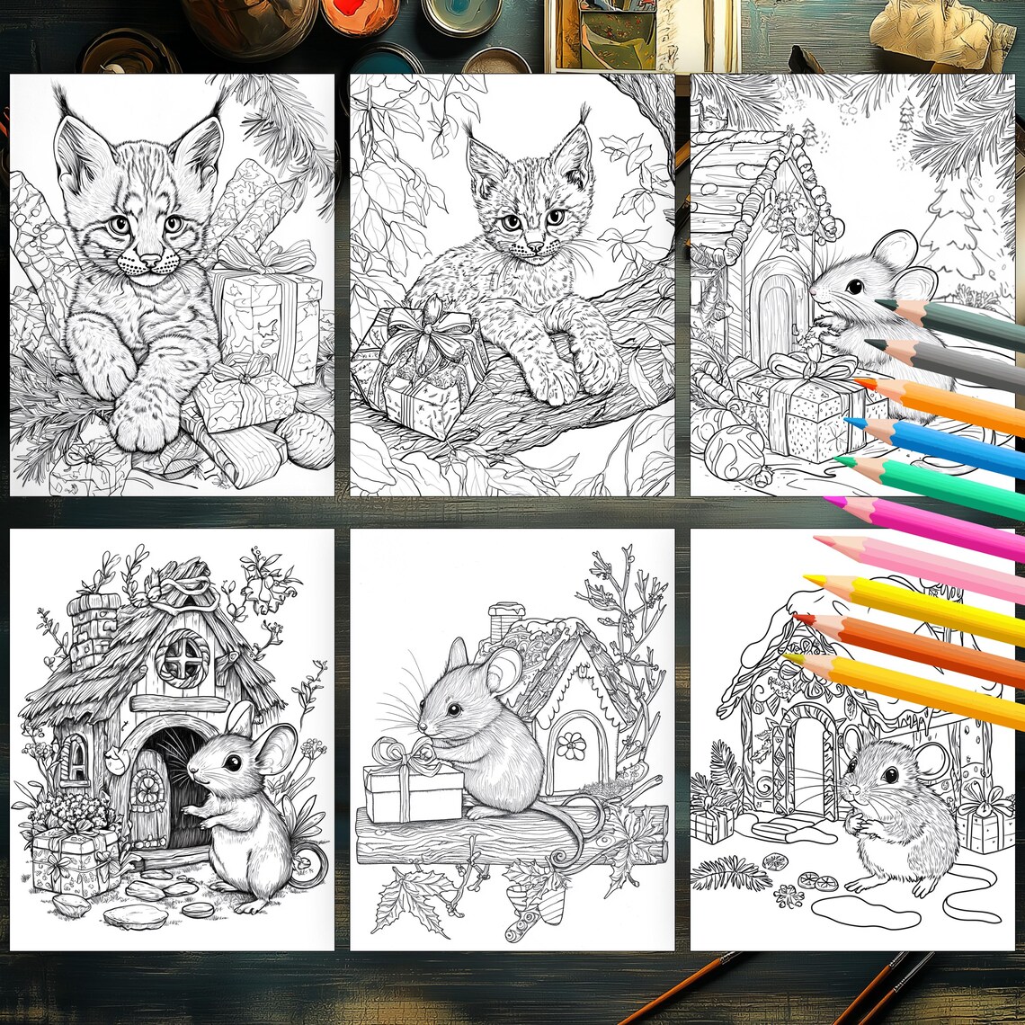50 Woodland Christmas Animals Coloring Pages | Adults + Kids Instant ...