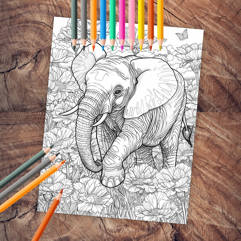 50 Baby Elephant Coloring Pages | Safari Jungle Floral Coloring Book ...