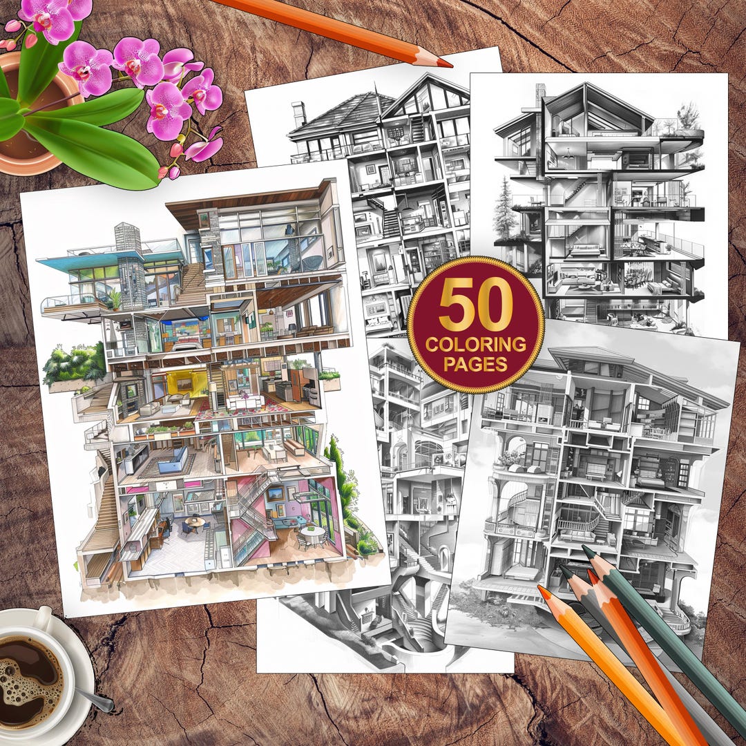 50 Mansion Houses Coloring Pages | Modern Houses Coloring Book ...