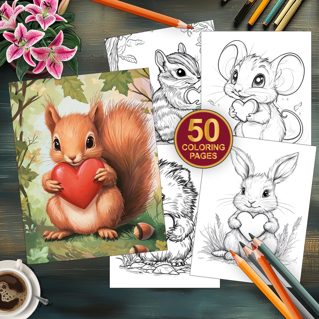 50 Valentine Woodland Animals Coloring Pages | Stress Relief for Kids ...