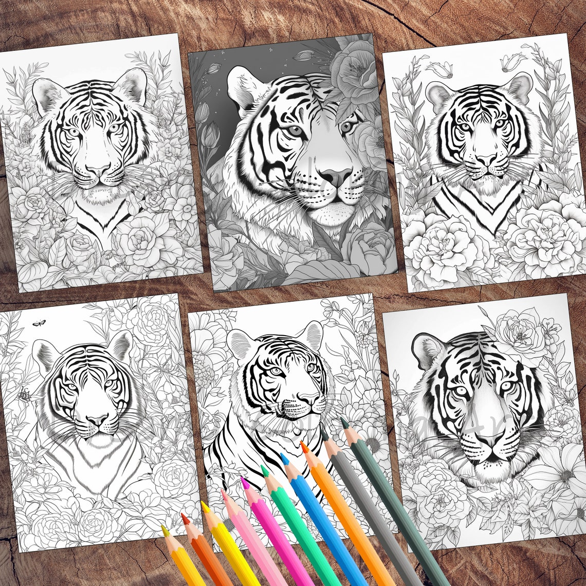 Cat Coloring Page Book Tigers in Garden Grayscale Coloring - Etsy