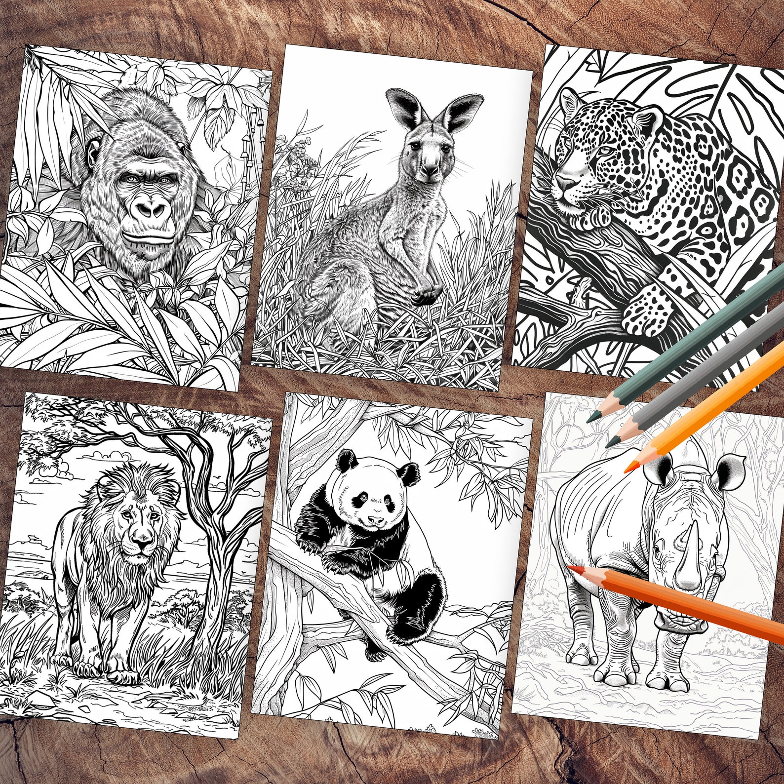 50 Wild Animals Coloring Pages Safari Jungle Coloring Page Adult Kids ...