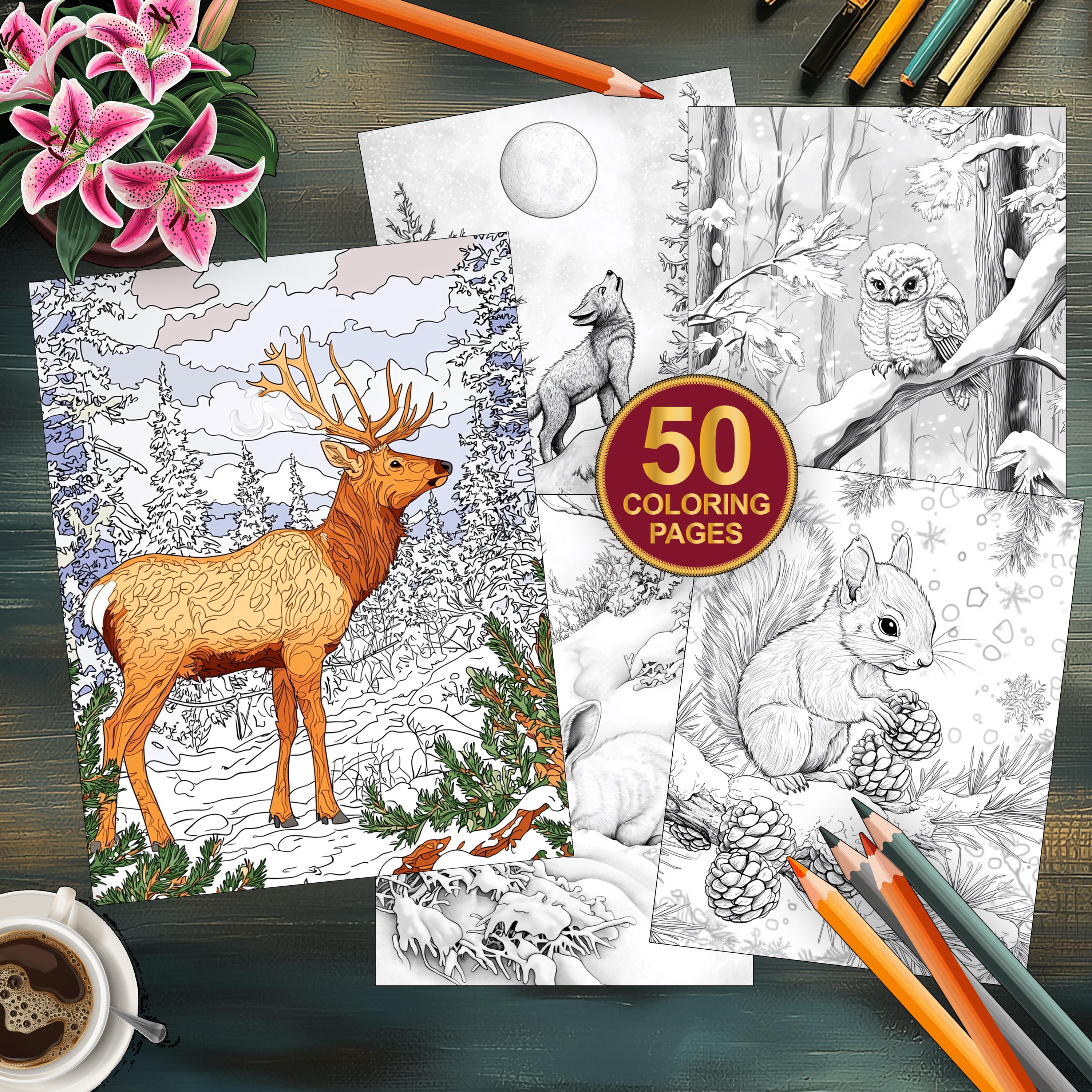 50 Winter Woodland Creatures Coloring Pages - Cute Animal Designs for ...