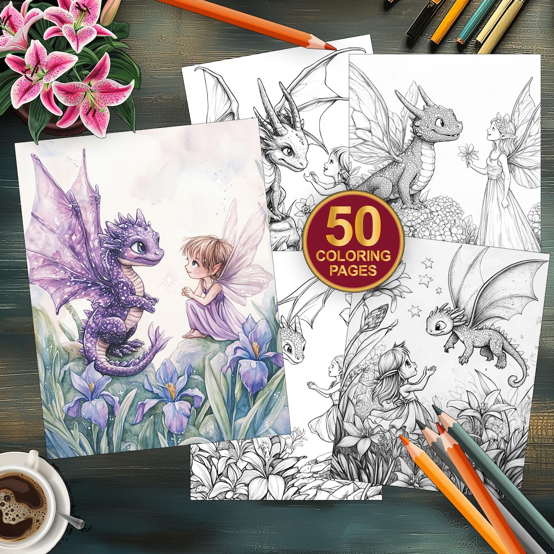 50 Dragons and Fairies Coloring Pages | Printable Fantasy Art for ...
