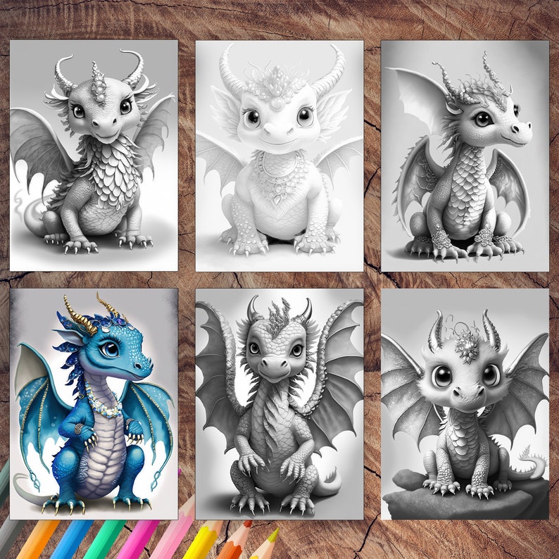 Baby Dragon Coloring Page Book Fantasy Coloring Adults - Etsy