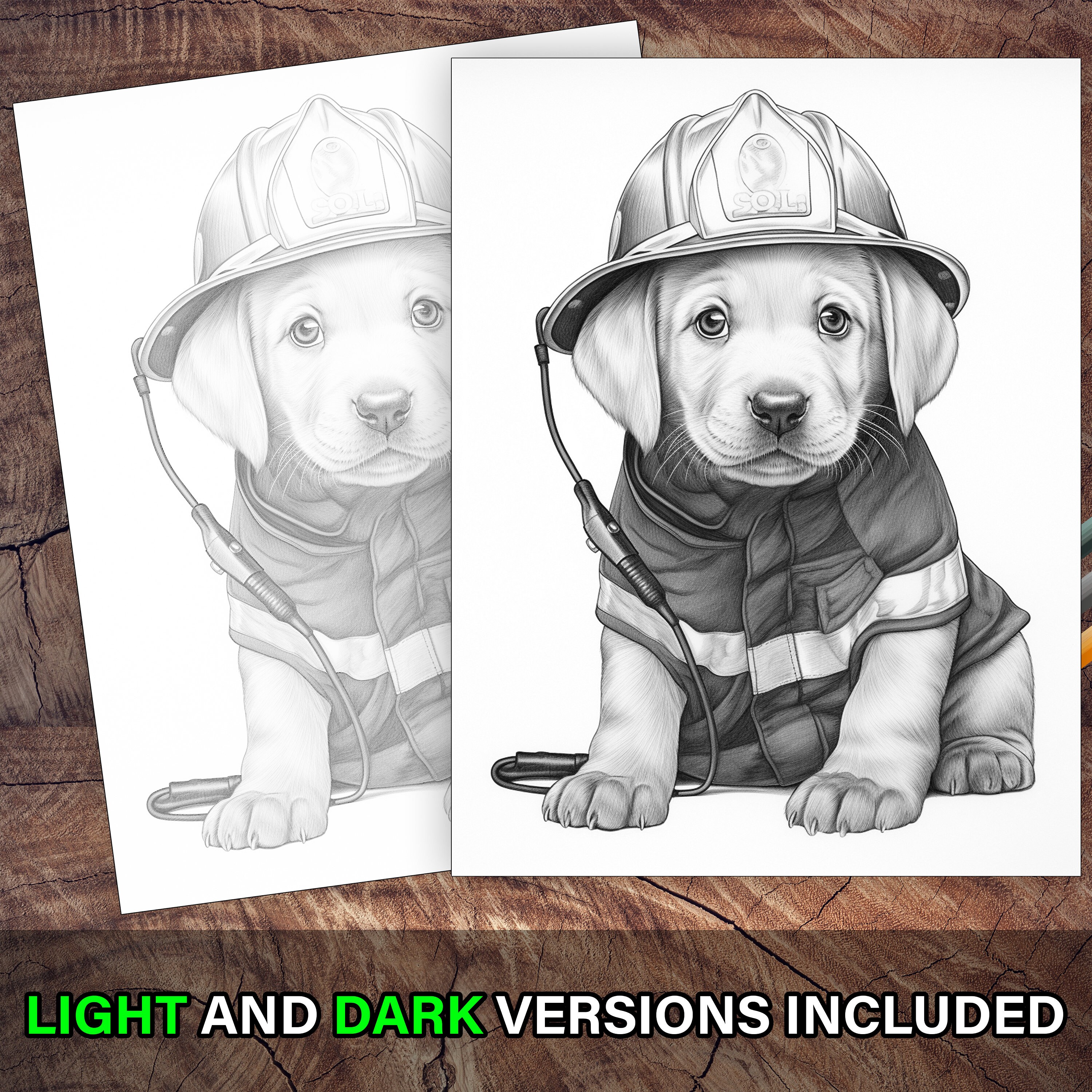 Dog Coloring Book, Firefighter Puppies, Grayscale Coloring Book ...