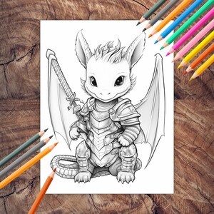 80 Baby Woodland Dragon Fantasy Coloring Page Book| Armored Heroes ...