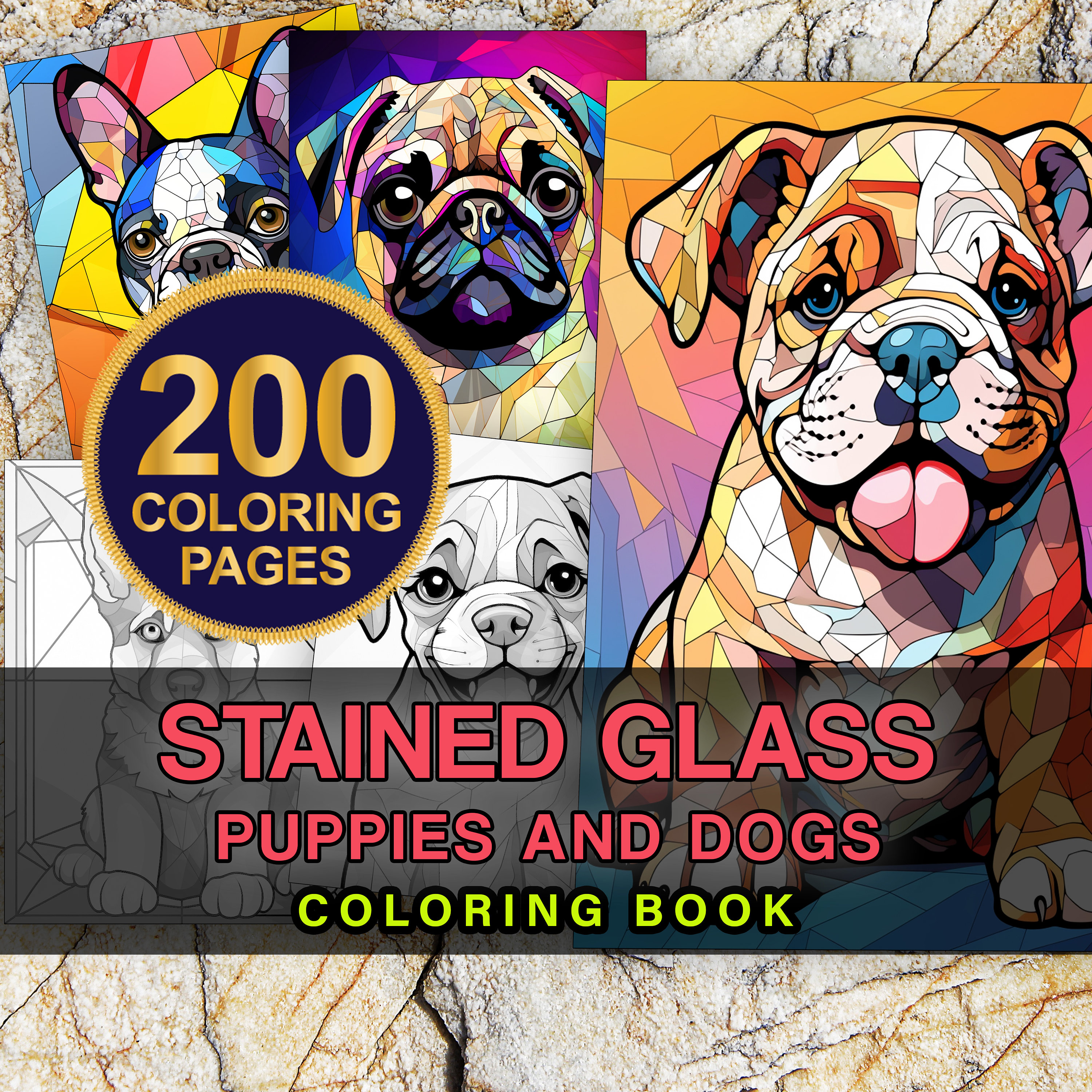 Stained Glass Dogs Coloring Page Book Instant Download - Etsy