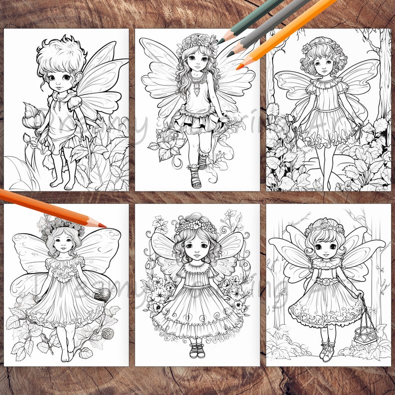 Beautiful Woodland Fairy Coloring Page Book, Grayscale Coloring Book ...
