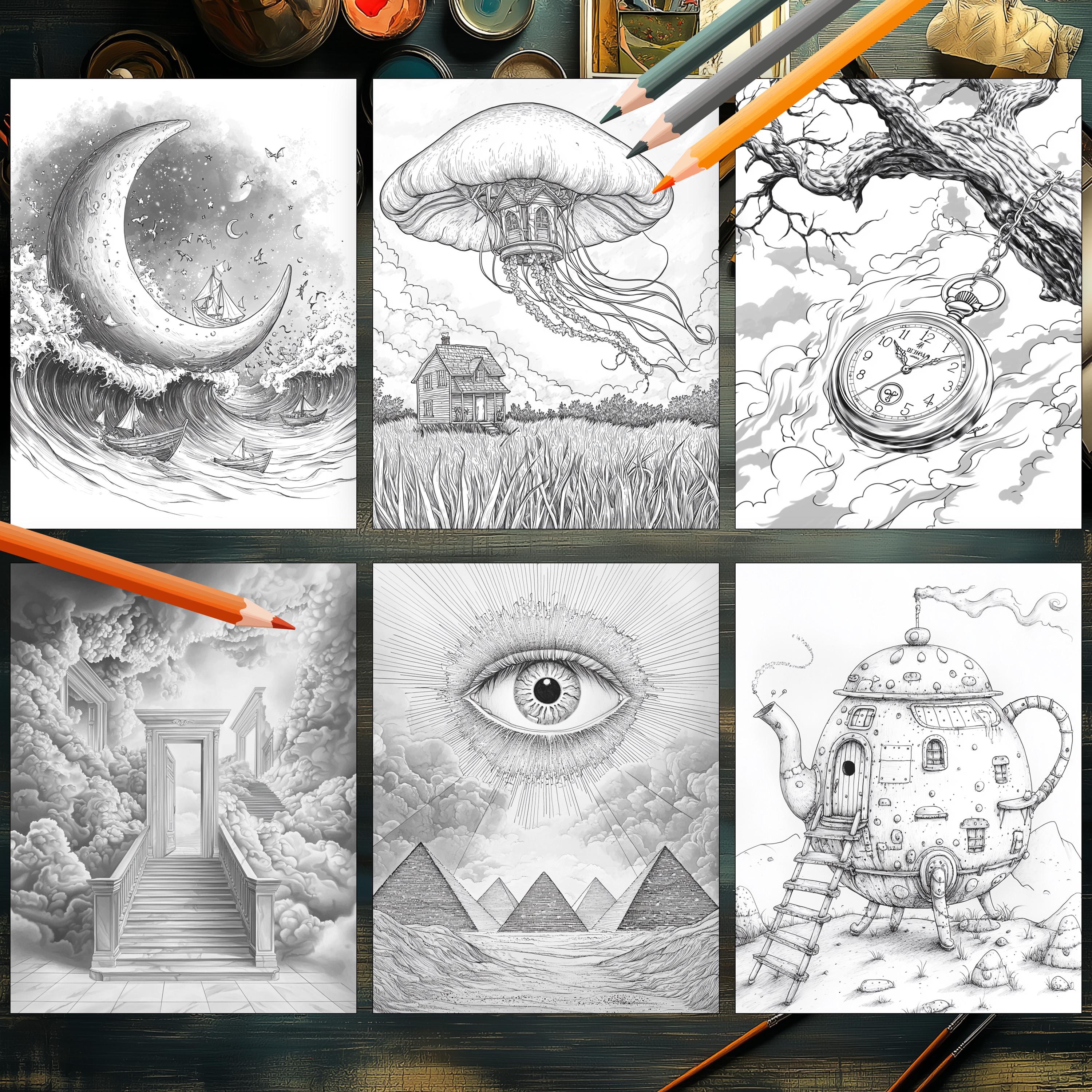 50 Surrealism Coloring Pages - Printable Adult Coloring Book ...
