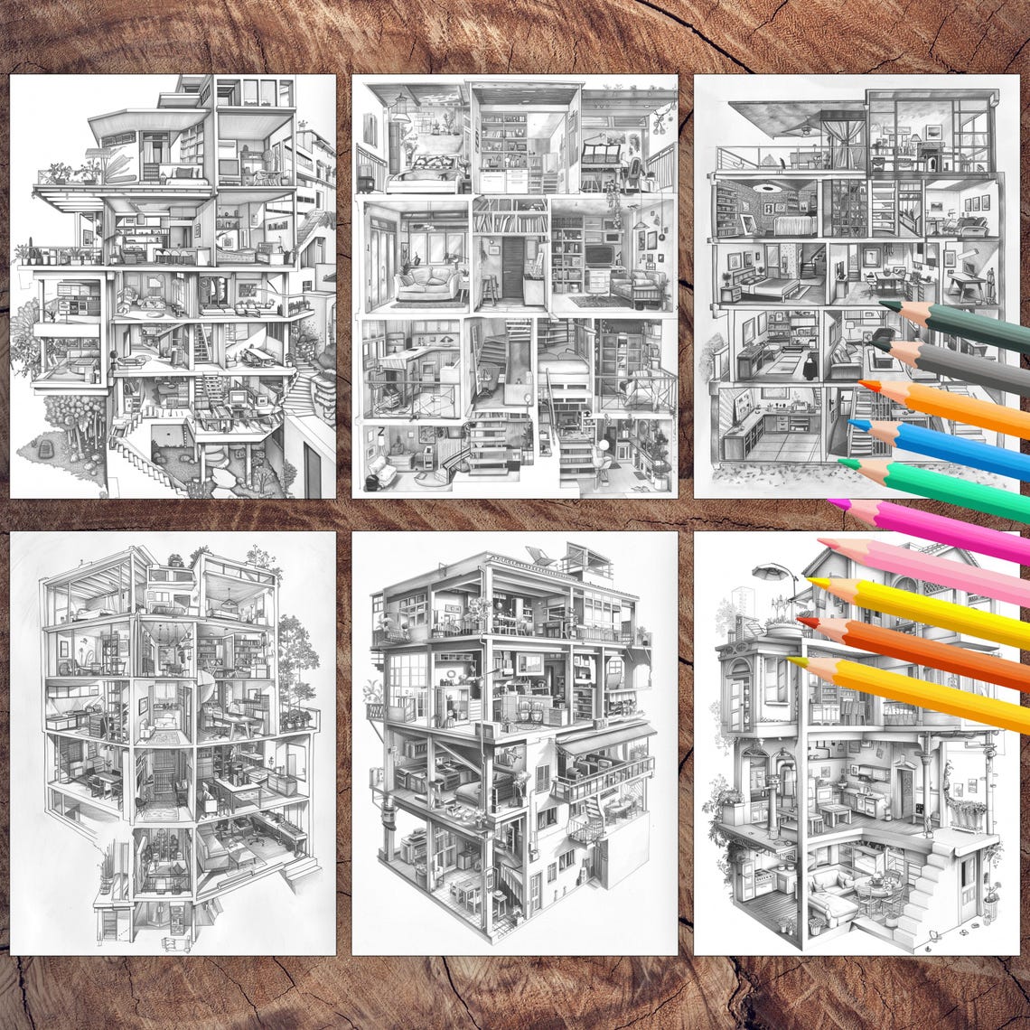 50 Apartment Homes Coloring Pages Vol. 2 House Adult Coloring Pages ...