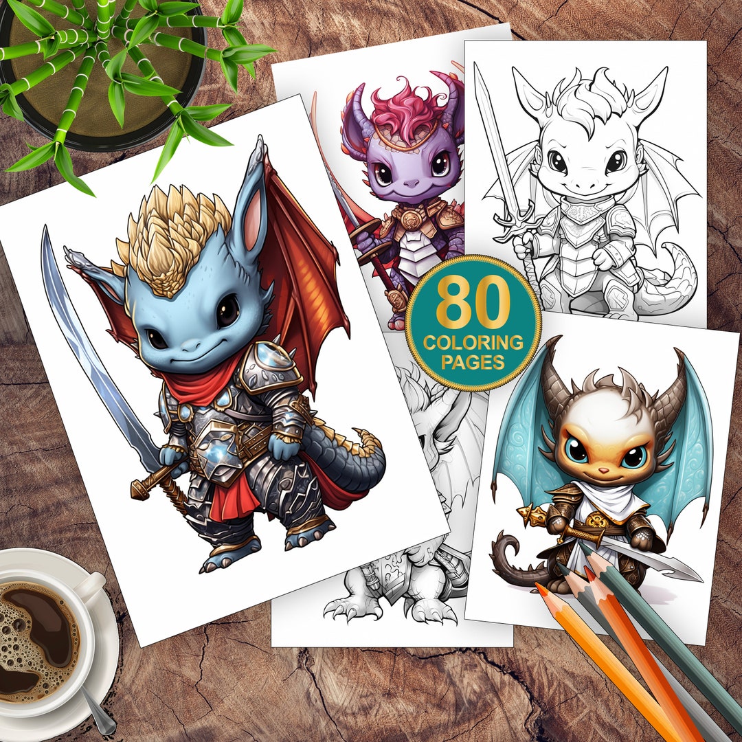80 Baby Woodland Dragon Fantasy Coloring Page Book| Armored Heroes ...