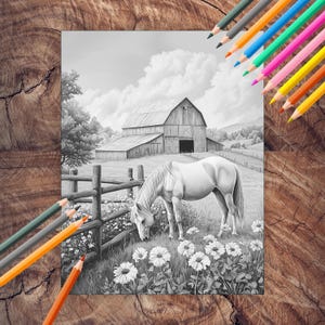 50 Country Farm Scenes Coloring Pages | Floral Horses Coloring Book ...