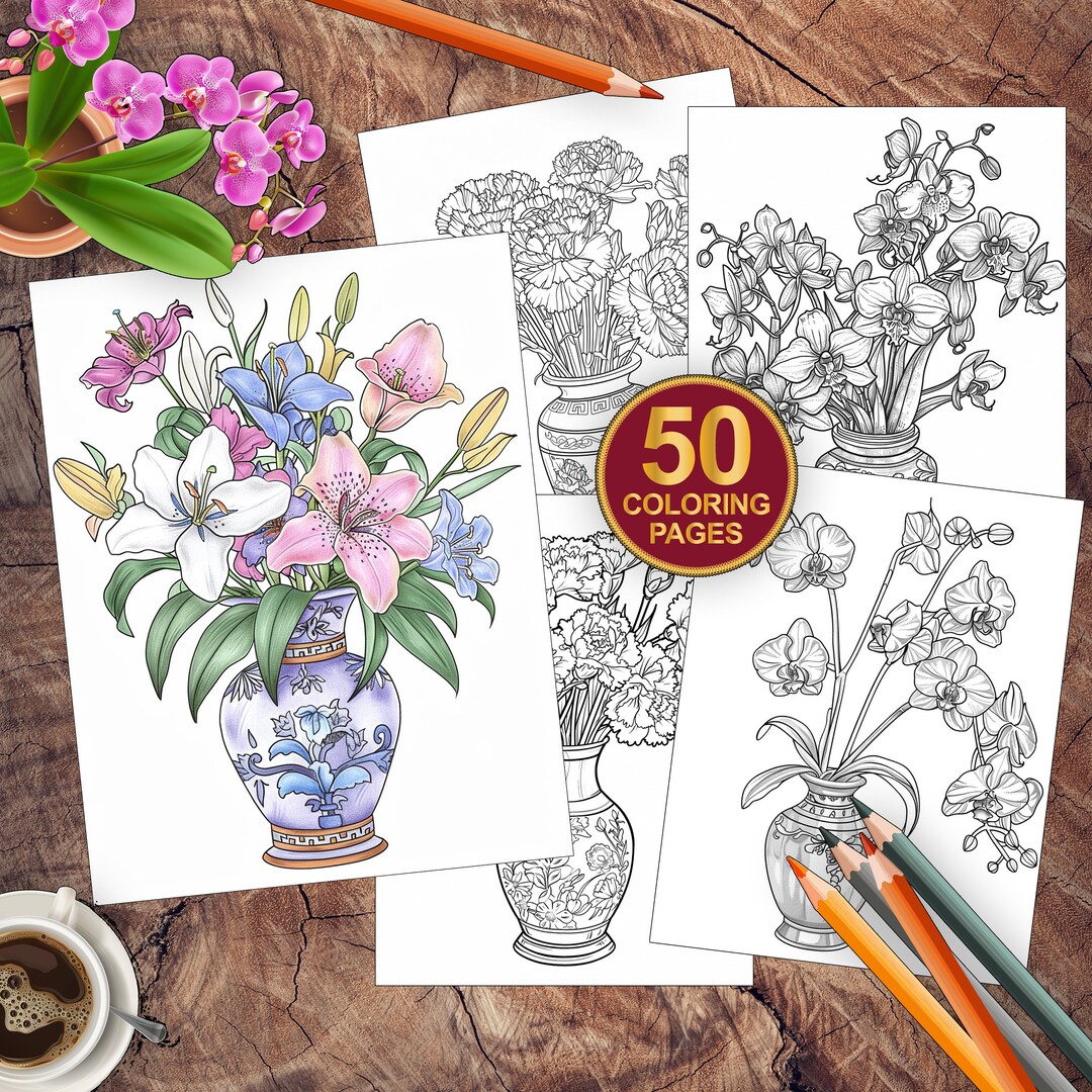 50 Easy Flower Vases Coloring Pages | Flower Birthday Activity Coloring ...
