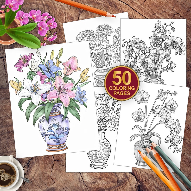 50 Easy Flower Vases Coloring Pages | Flower Birthday Activity Coloring ...