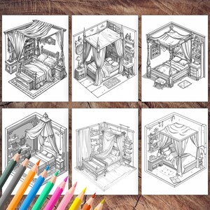 50 Isometric Room Coloring Book | Aesthetic Adult Coloring Page ...
