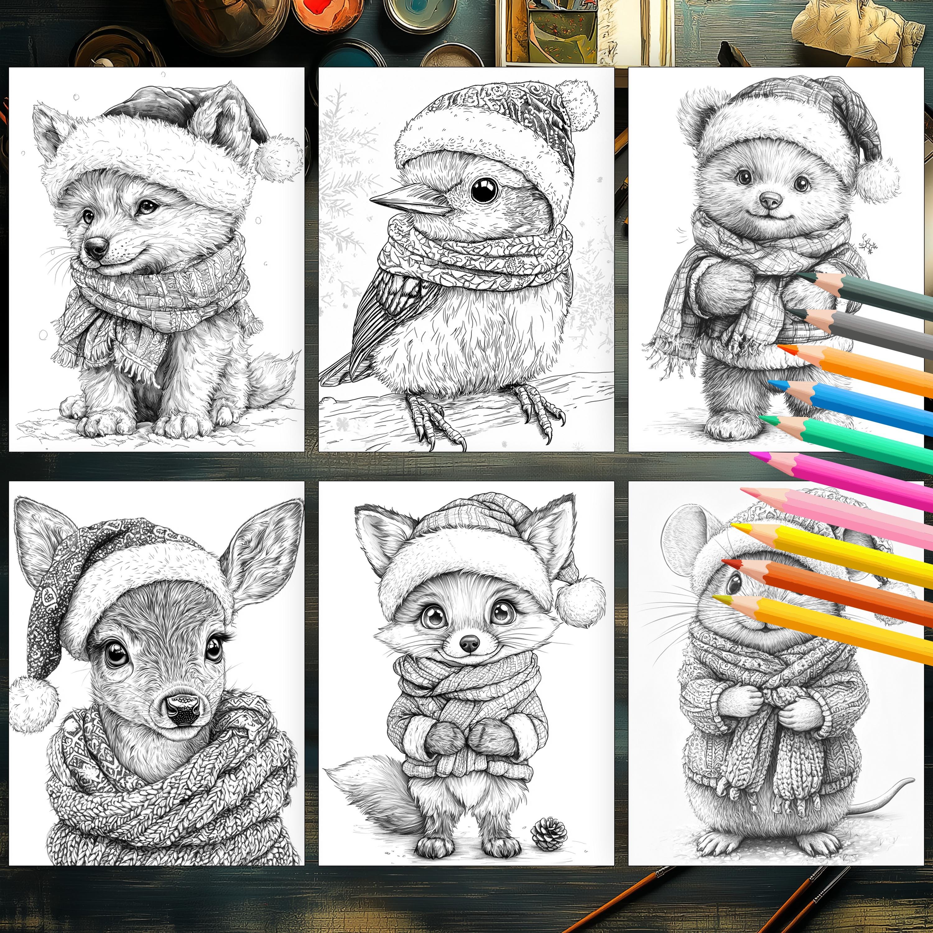 50 Woodland Animals in Winter Clothes | Animal Coloring Pages | Adults ...
