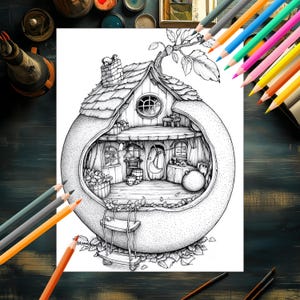 50 Fruit House Coloring Pages | Printable Fantasy Coloring Sheets ...