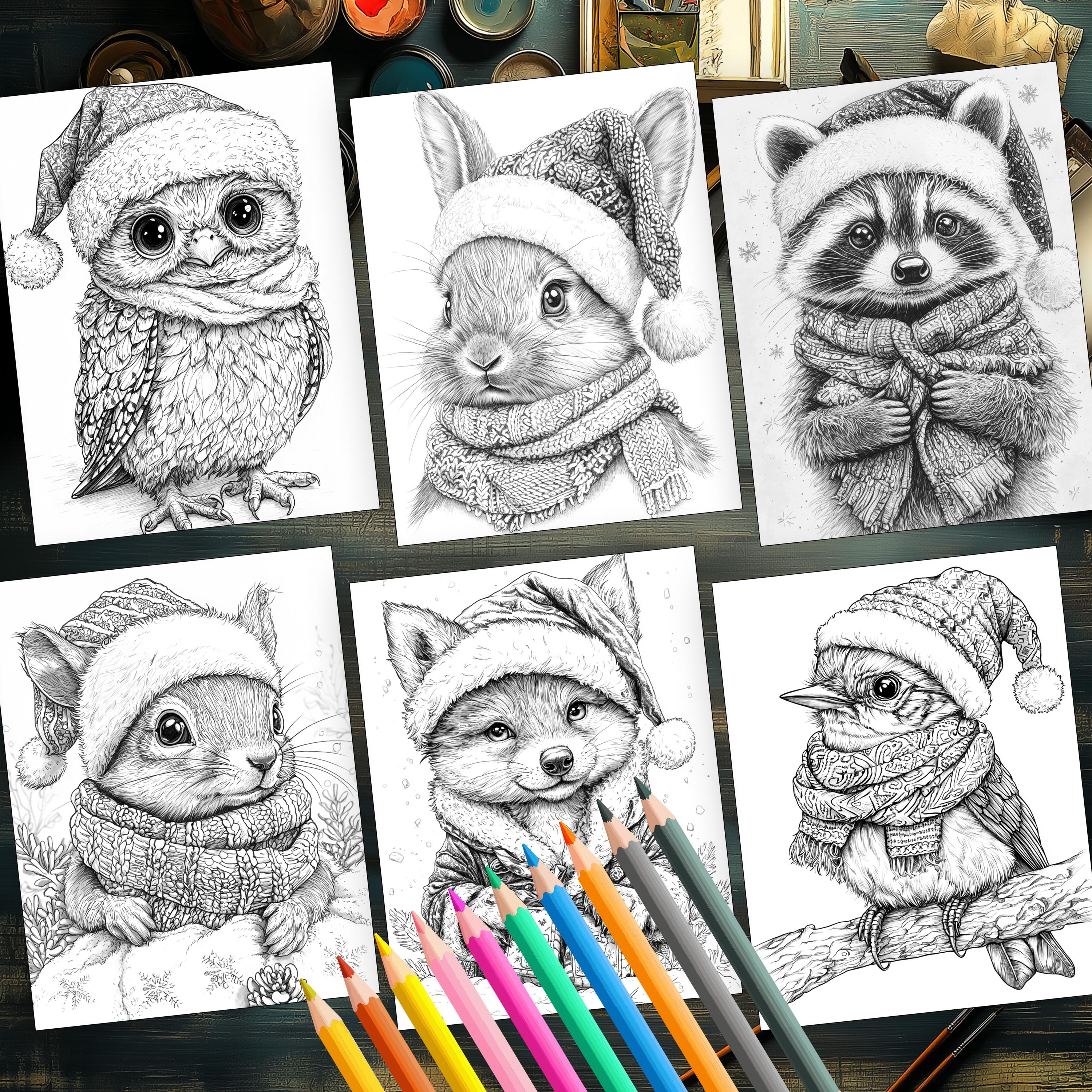 50 Woodland Animals in Winter Clothes | Animal Coloring Pages | Adults ...