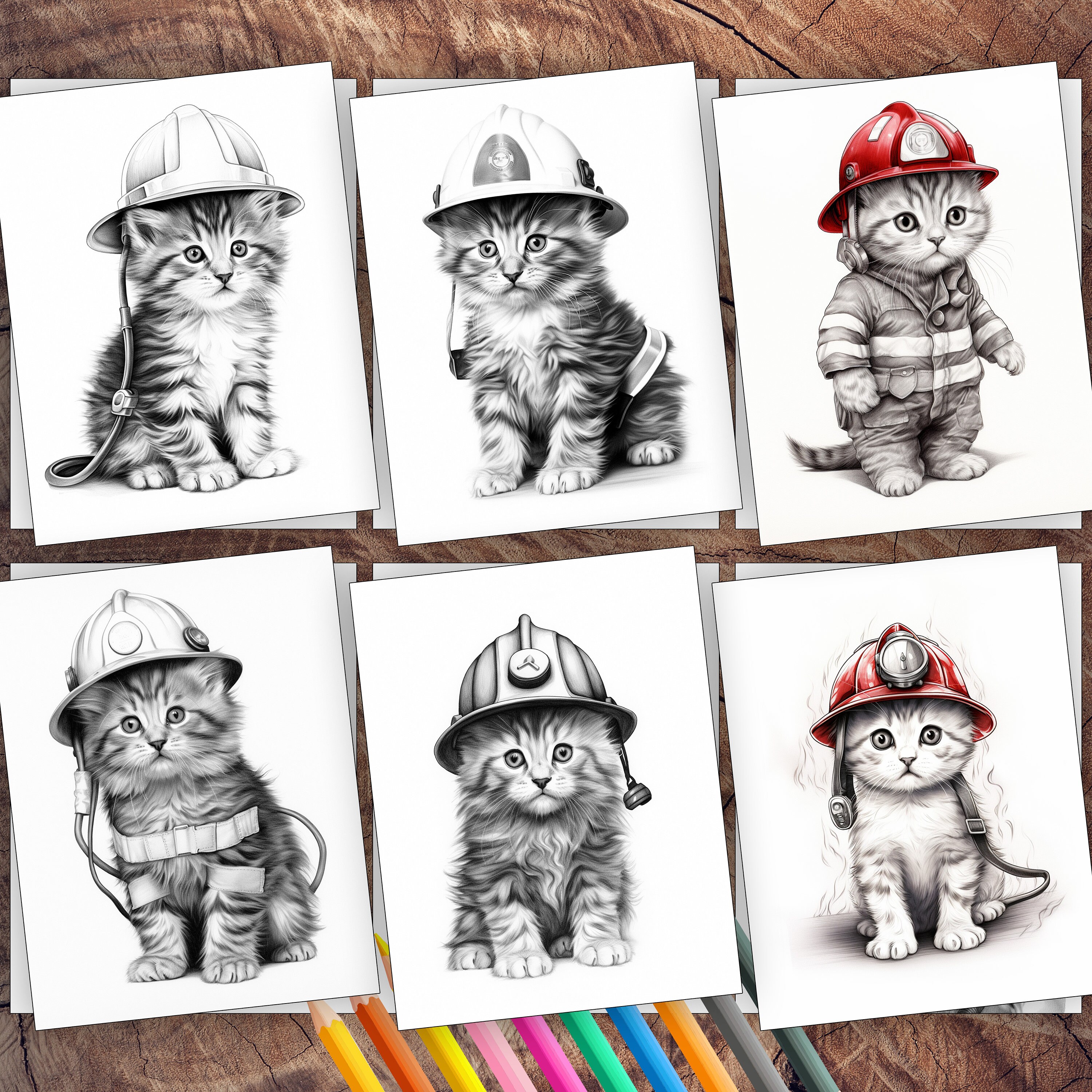 80 Adorable Firefighter Kittens | Cat Coloring Book | Adult Coloring ...