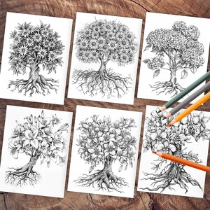 50 Fantasy Flower Trees Coloring Pages | Botanical Coloring | Flower ...