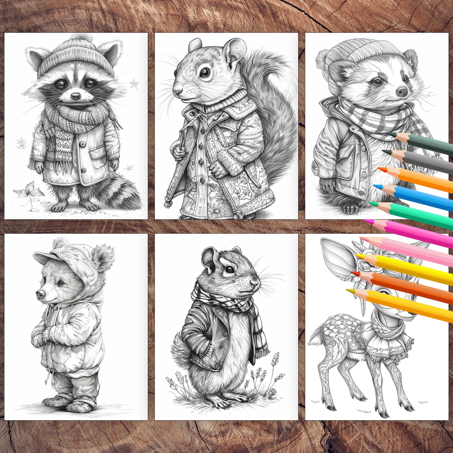 50 Little Forest Animals Wearing Clothes | Woodland Animals Coloring ...