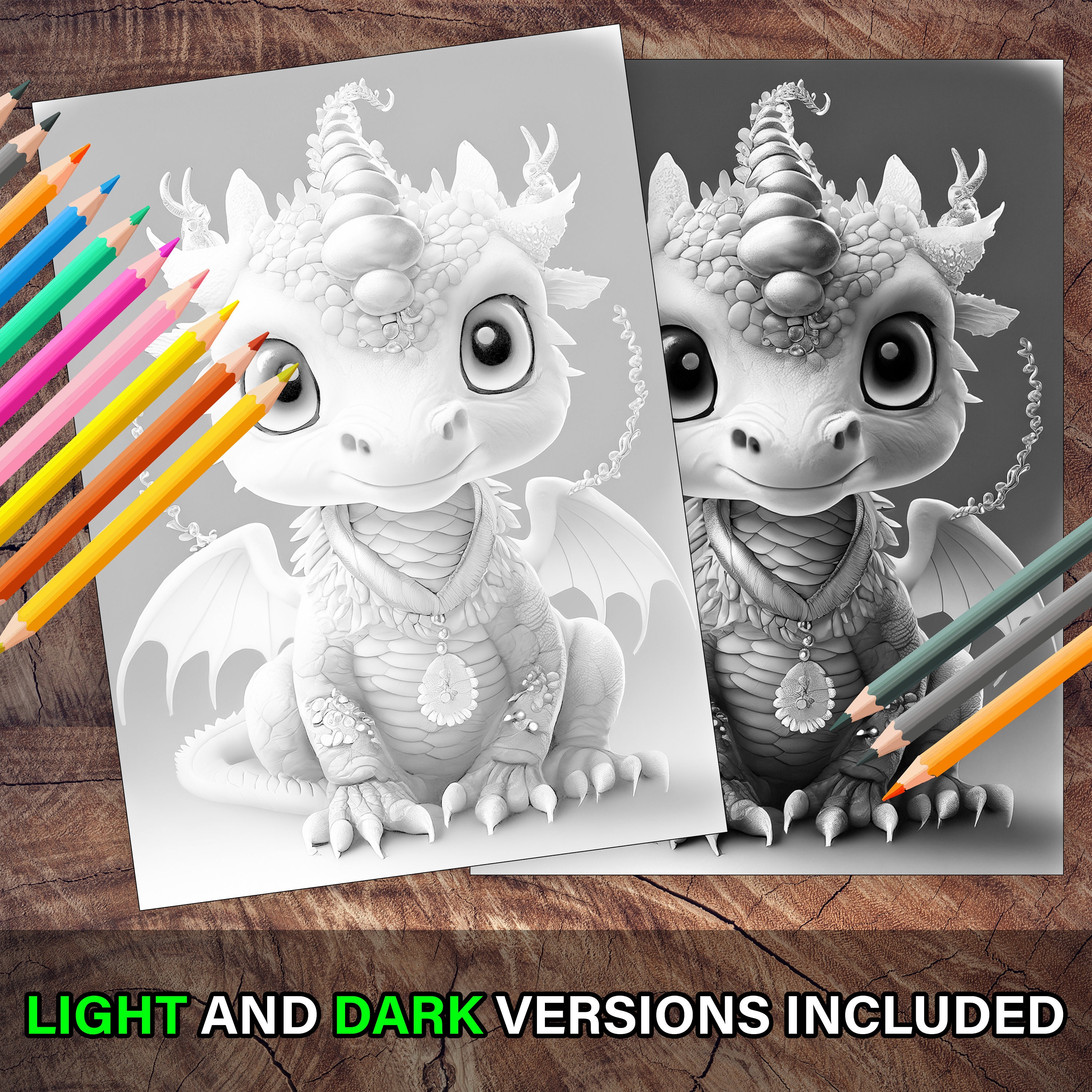 Baby Dragon Coloring Page Book, Fantasy Coloring, Adults Kids Instant ...