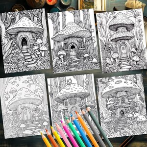 50 Enchanted Mushroom Houses Coloring Pages - Whimsical Art for Adults ...