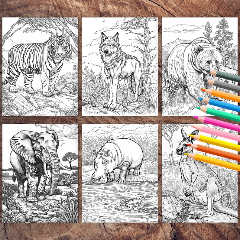 50 Wild Animals Coloring Pages Safari Jungle Coloring Page Adult Kids ...
