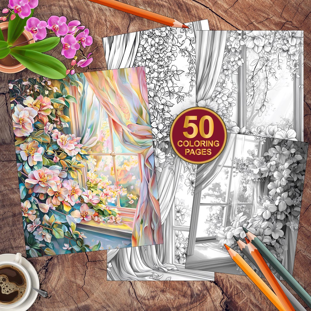 50 Floral Windows Coloring Pages | Beautiful Floral Window Coloring ...