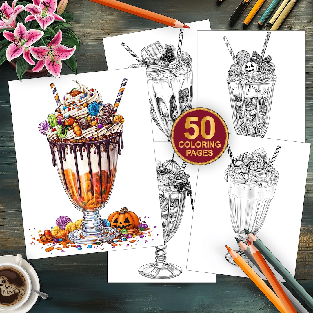 50 Halloween Desserts Coloring Pages | Sweet Treats Instant Download ...