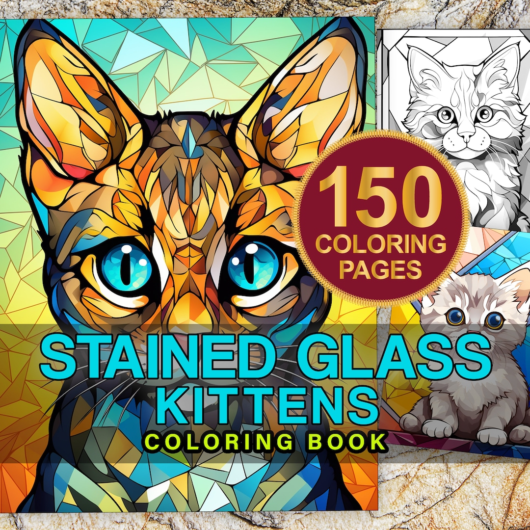 150 Stained Glass Cats Coloring Pages, Grayscale Coloring Pages ...