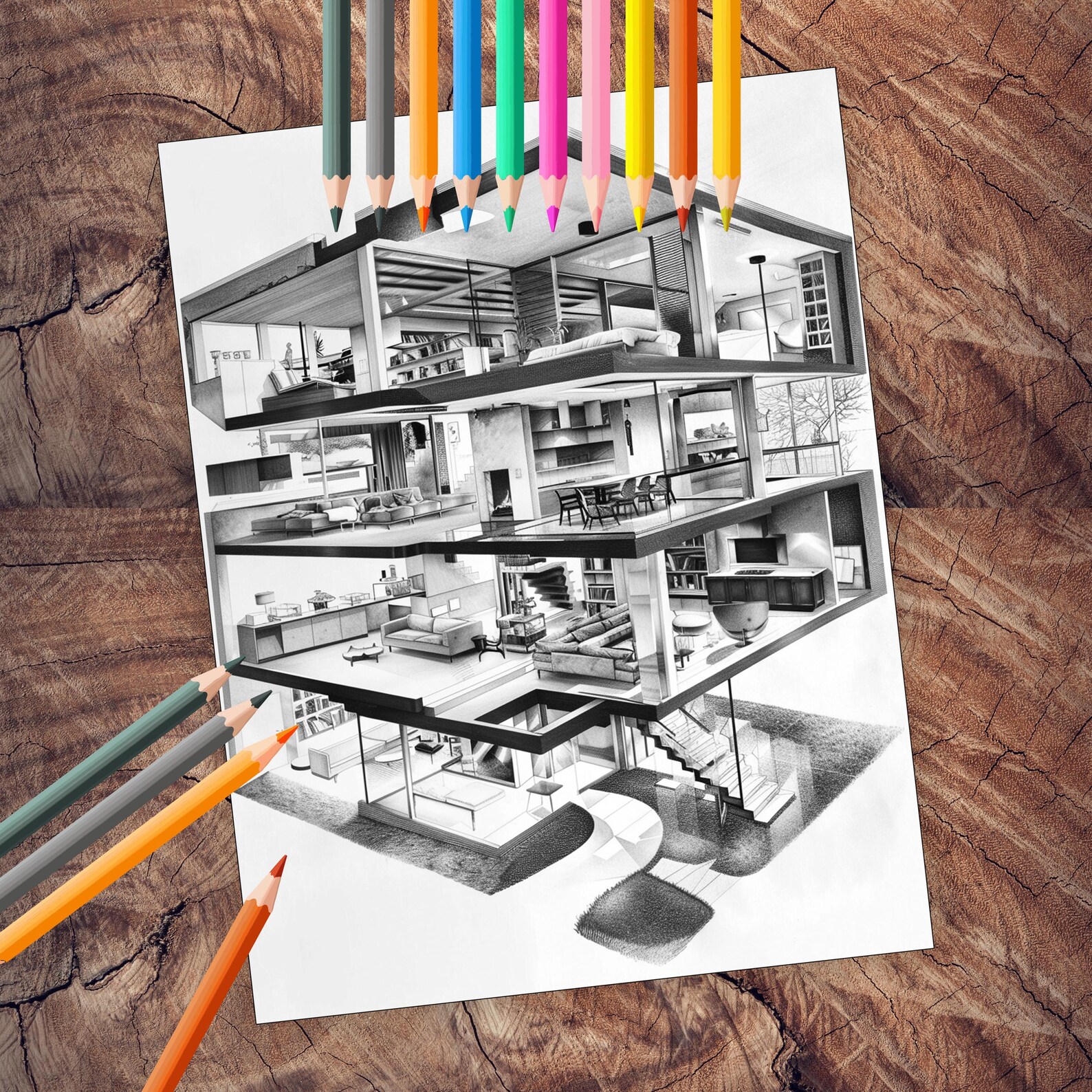 50 Mansion Houses Coloring Pages | Modern Houses Coloring Book ...