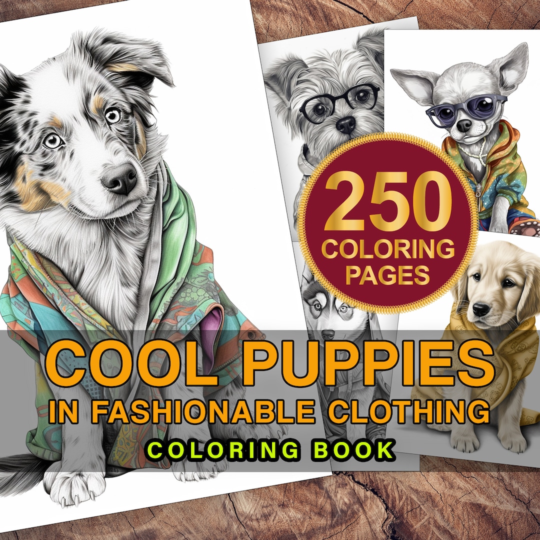 Dogs Coloring Page Book, Adults + Kids, Instant Download Grayscale ...