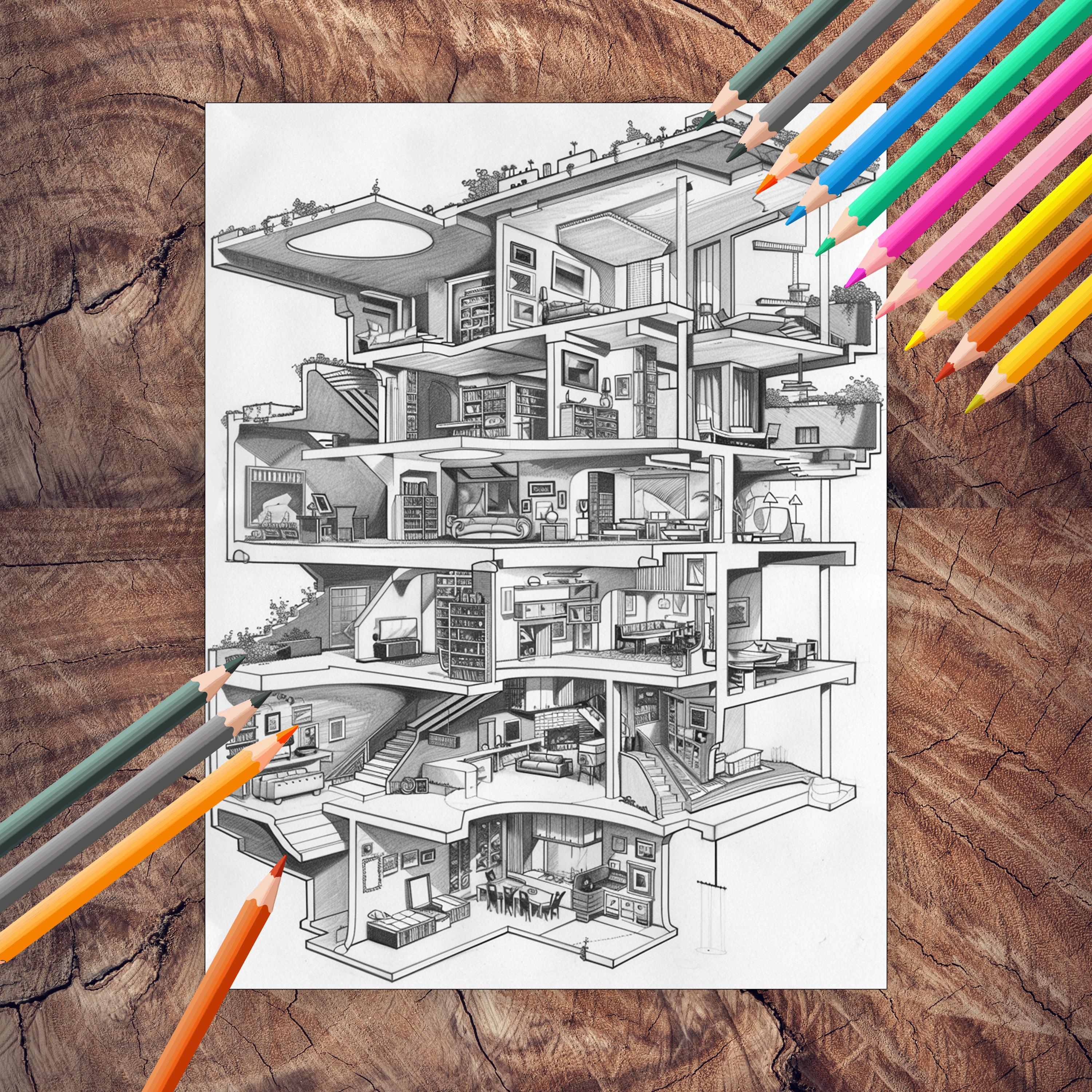 50 Mansion Houses Coloring Pages | Modern Houses Coloring Book ...