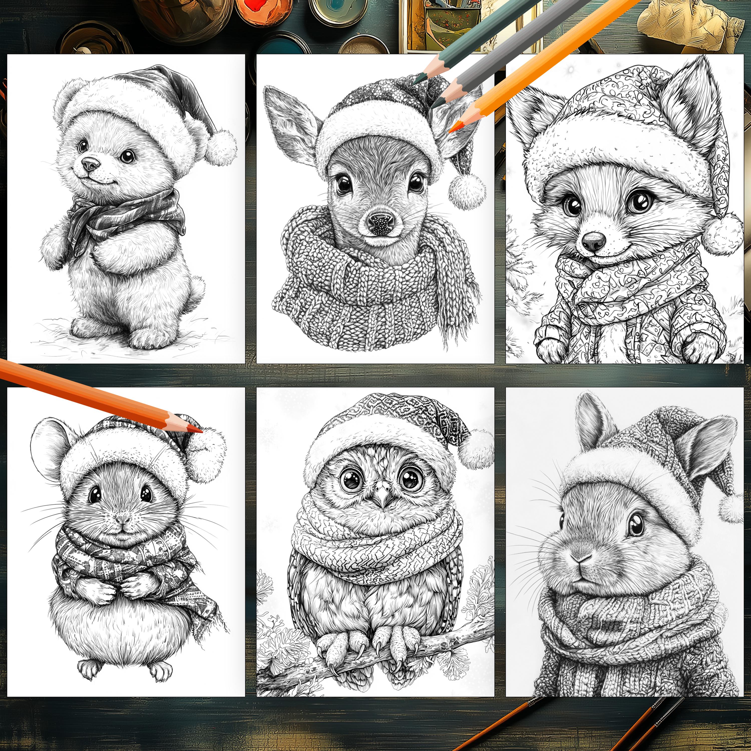 50 Woodland Animals in Winter Clothes | Animal Coloring Pages | Adults ...