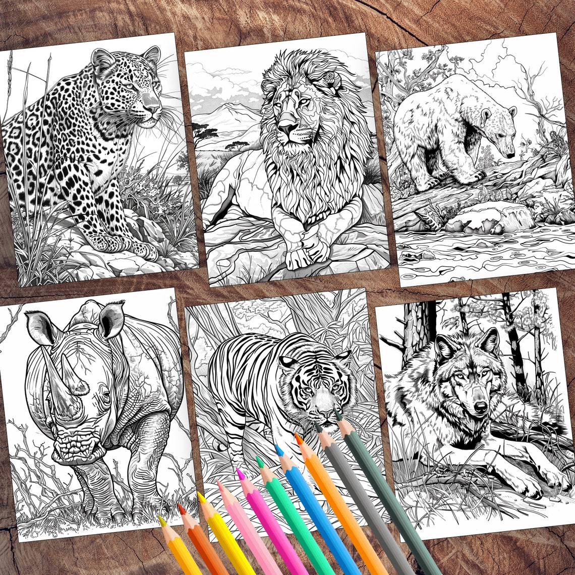 50 Wild Animals Coloring Pages Safari Jungle Coloring Page Adult Kids ...